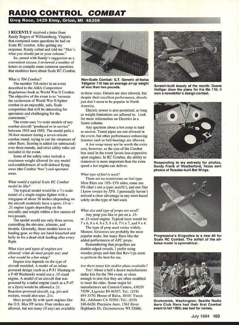 Radio Control: Combat | Model Aviation Library