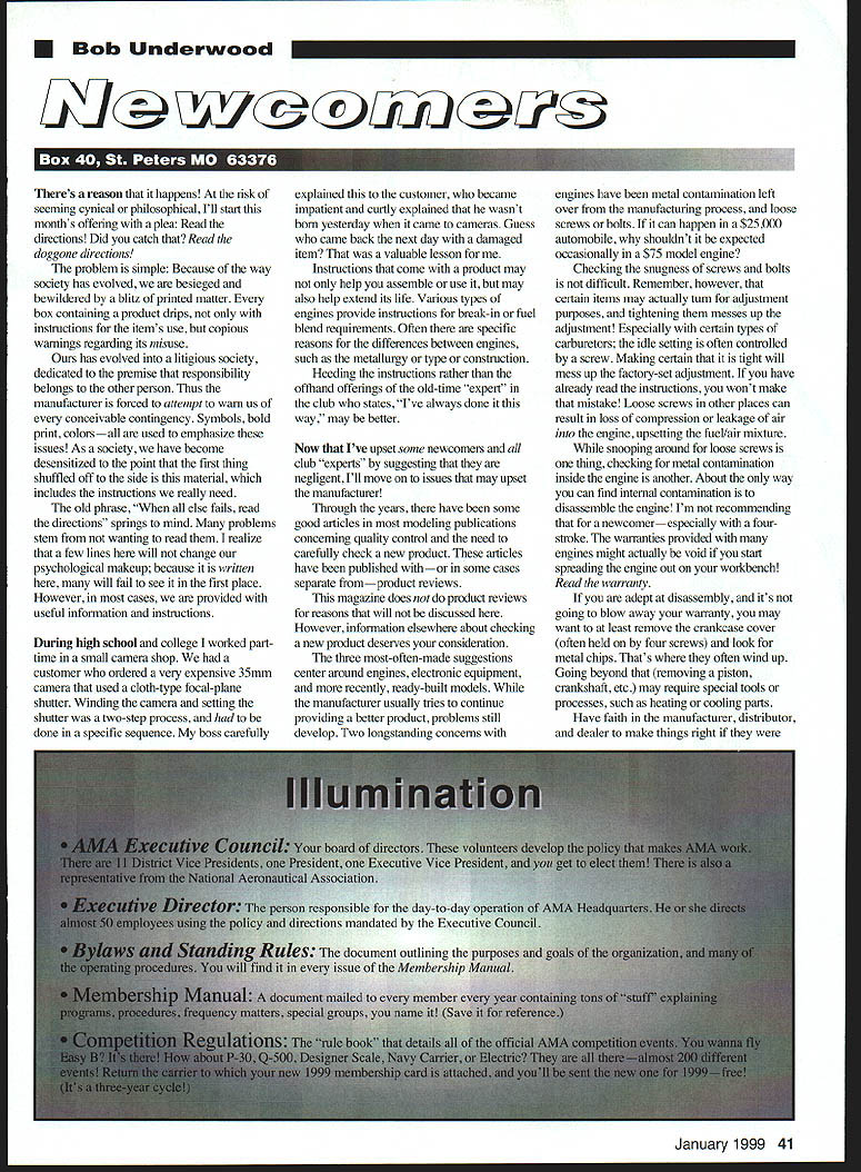 Newcomers | Model Aviation Library