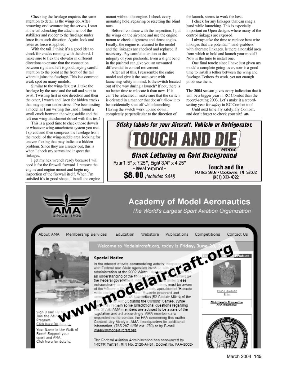 Radio Control Combat - 2004/03 | Model Aviation Library