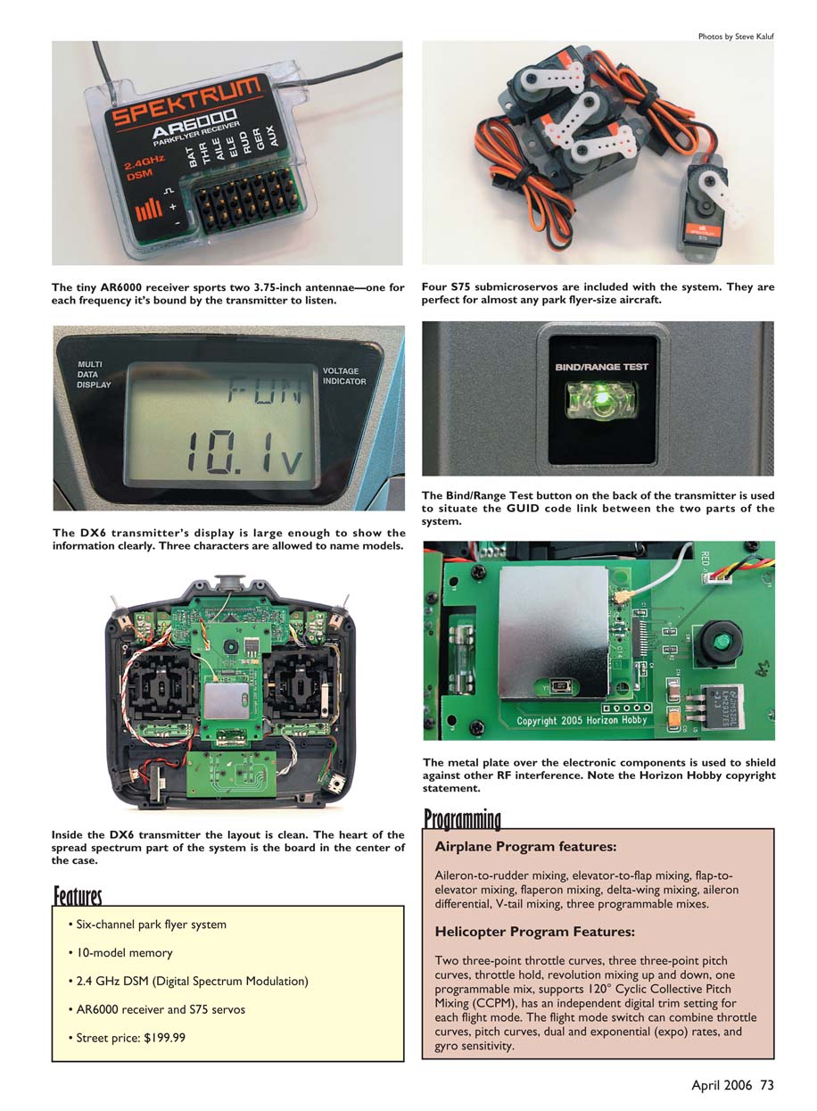 Technical Review: Horizon Hobby Spektrum DX6/AR6000 System - 2006/04 ...