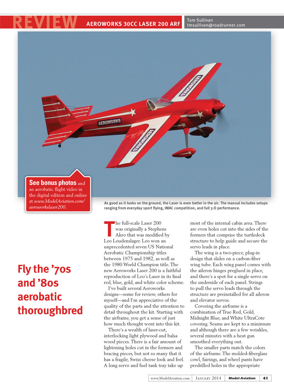 Aeroworks 30CC Laser 200 ARF 2014/01 | Model Aviation Library