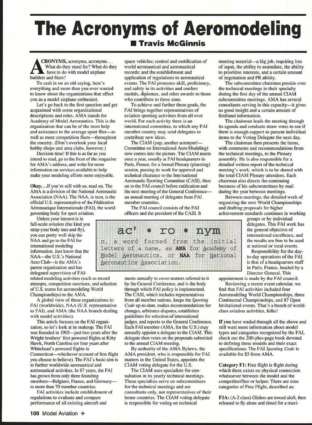 The Acronyms of Aeromodeling | Model Aviation Library